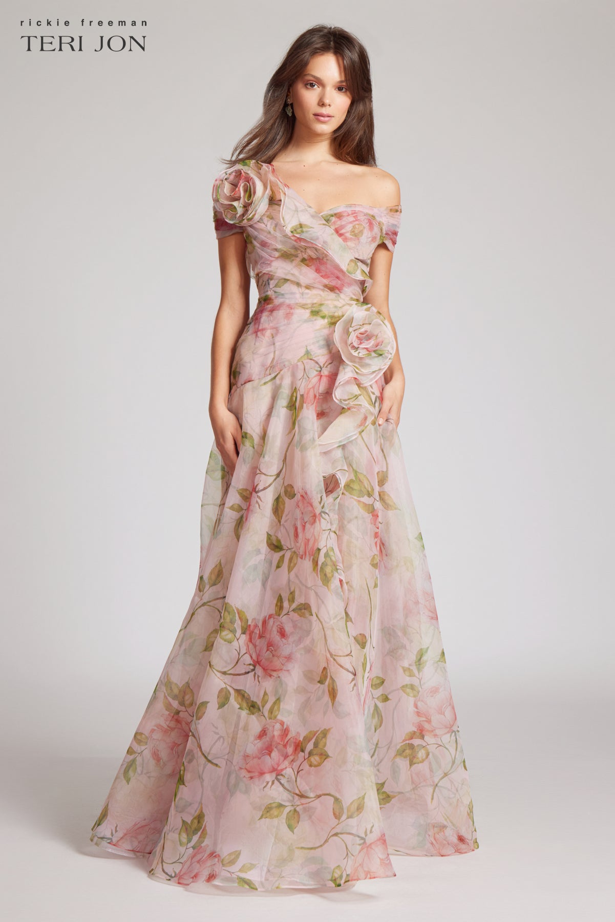 Off the Shoulder Organza Floral Gown – Terijon.com
