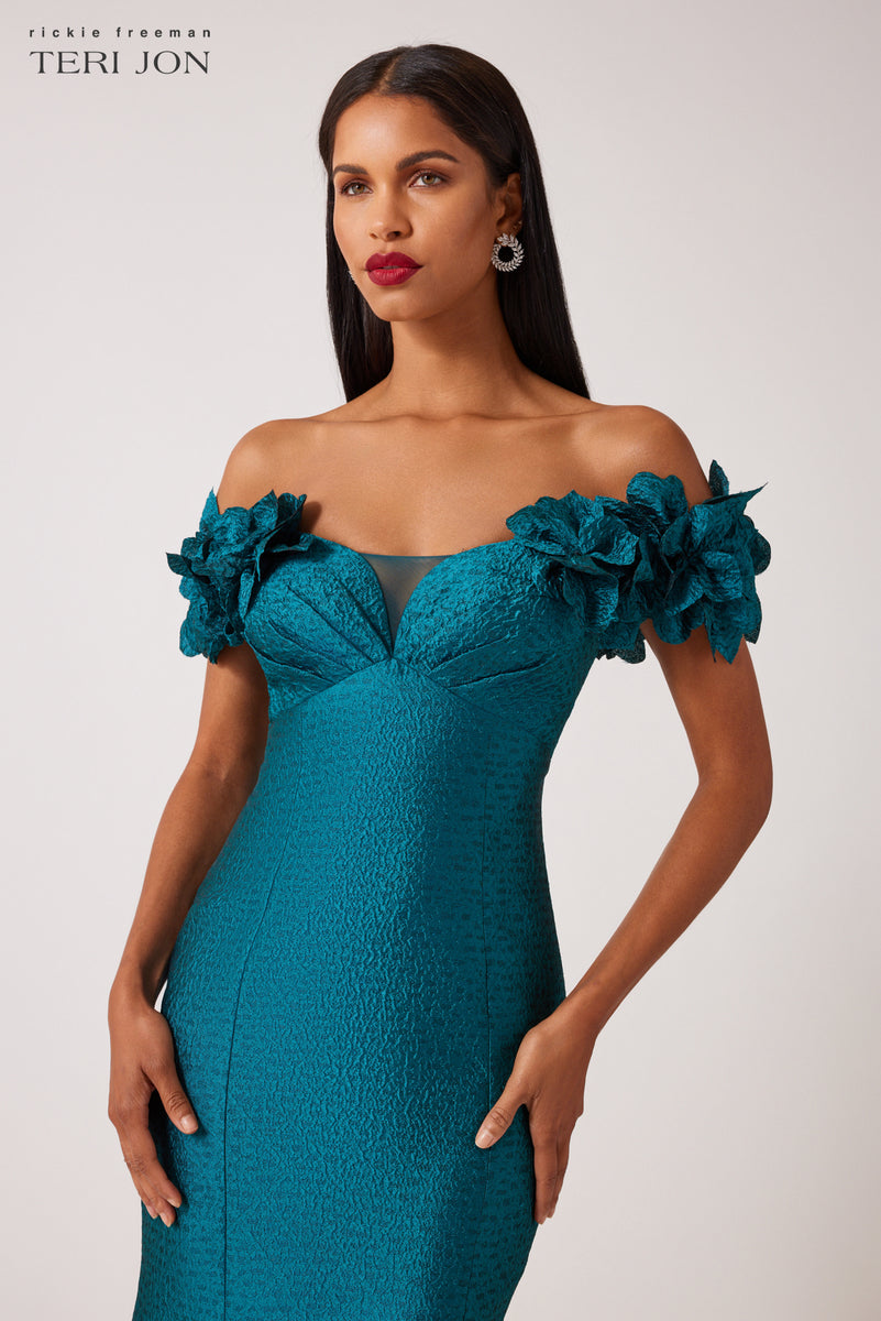 Jacquard Flower Petal Evening Gown – Terijon.com