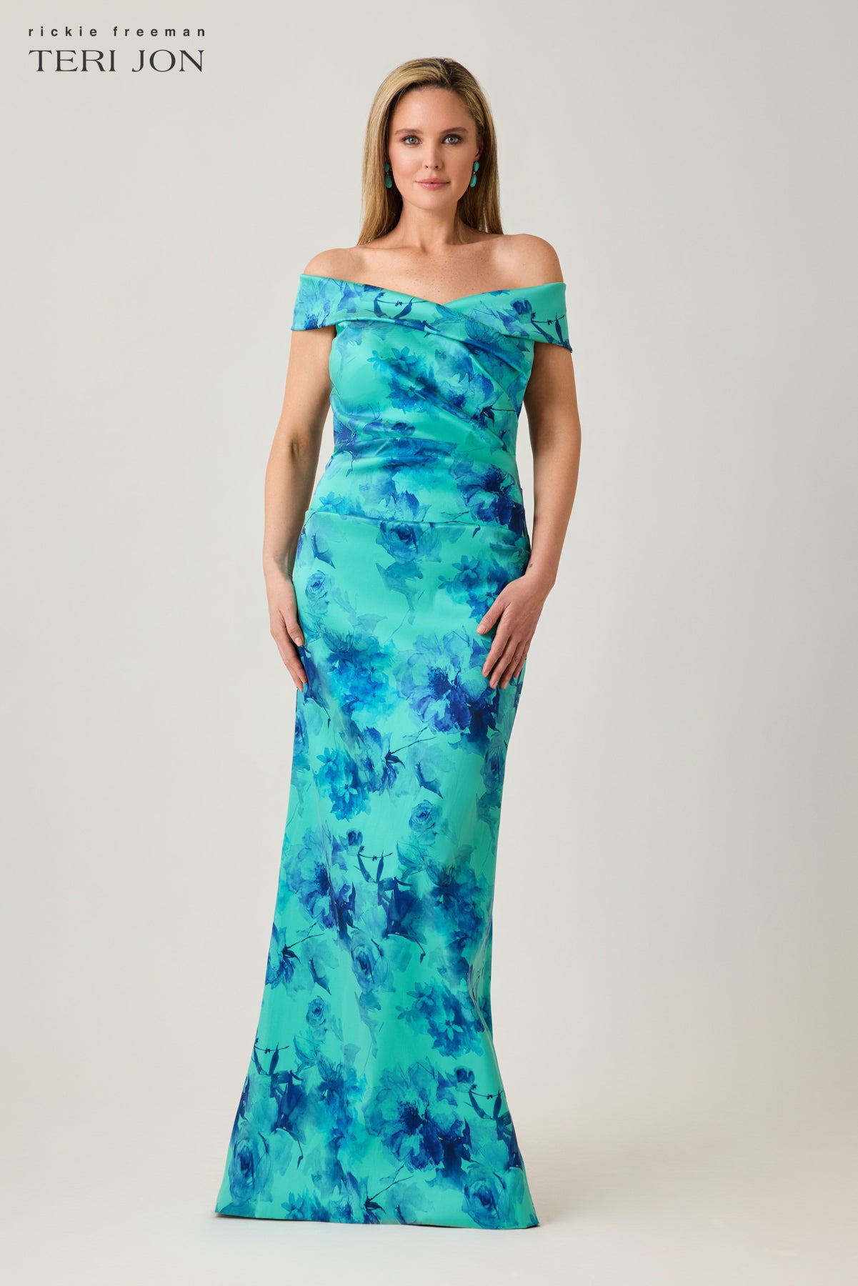 Stretch Gazar Floral Ruched Gown – Terijon.com