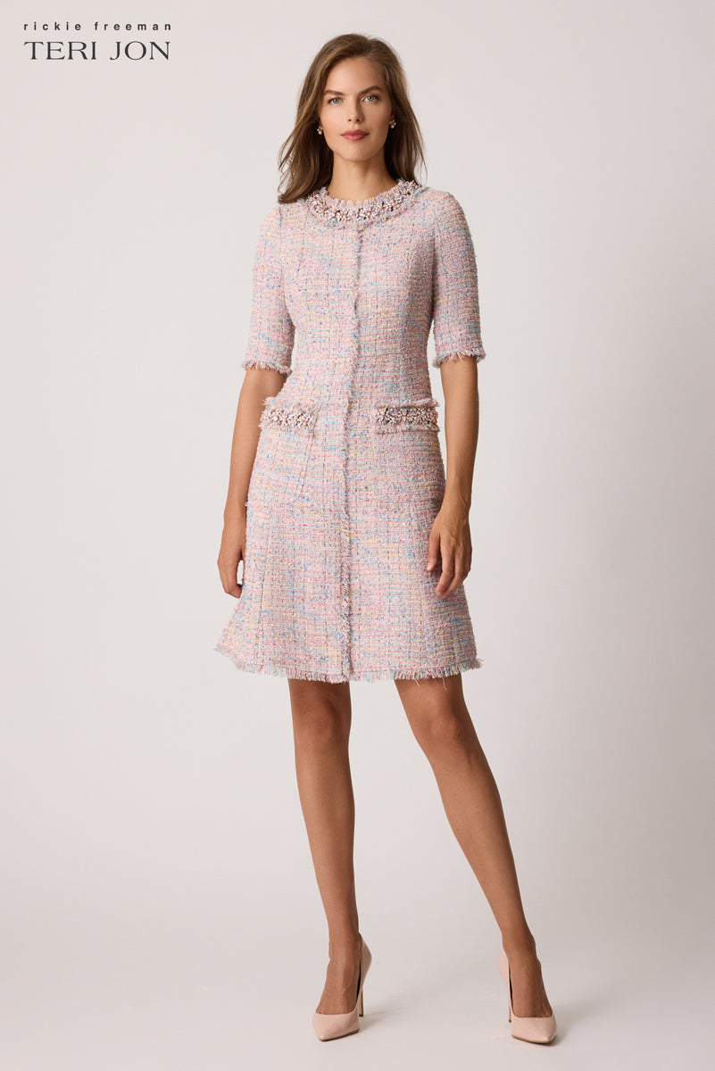 Sparkle Tweed Beaded Trim Dress – Terijon.com