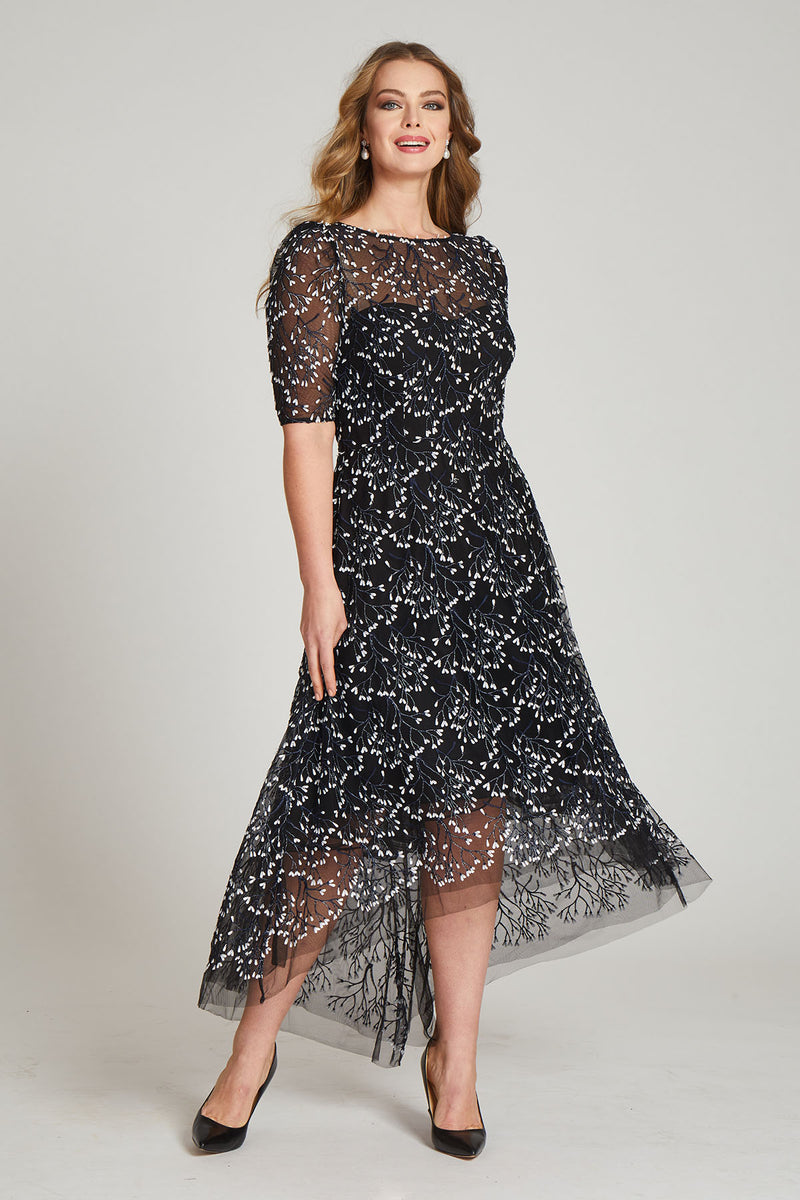 Lace Short Sleeve High Low Dress | Teri Jon – Terijon.com